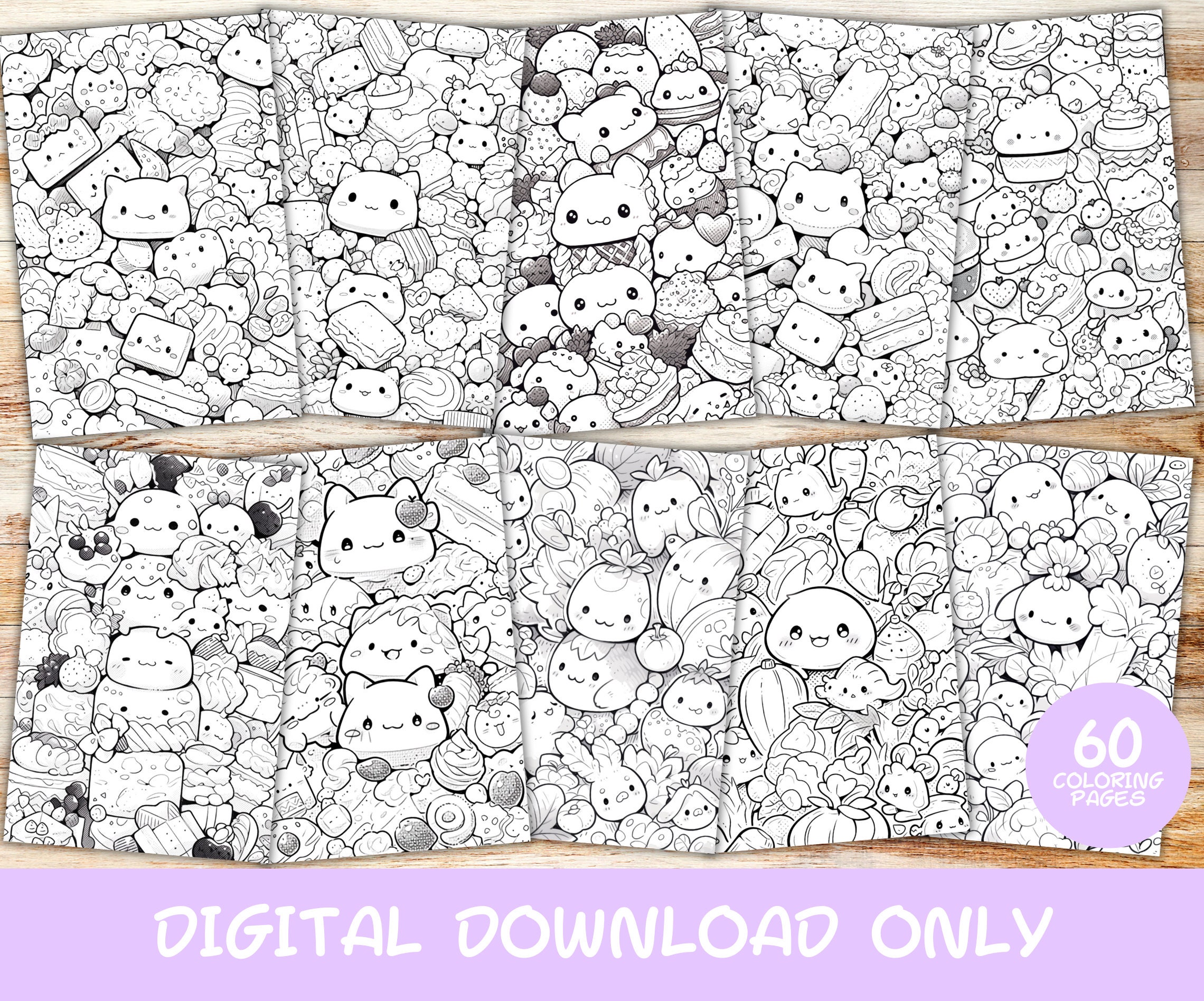 60 Kawaii Doodle Master Coloring Pages Book for Adults - Etsy Australia
