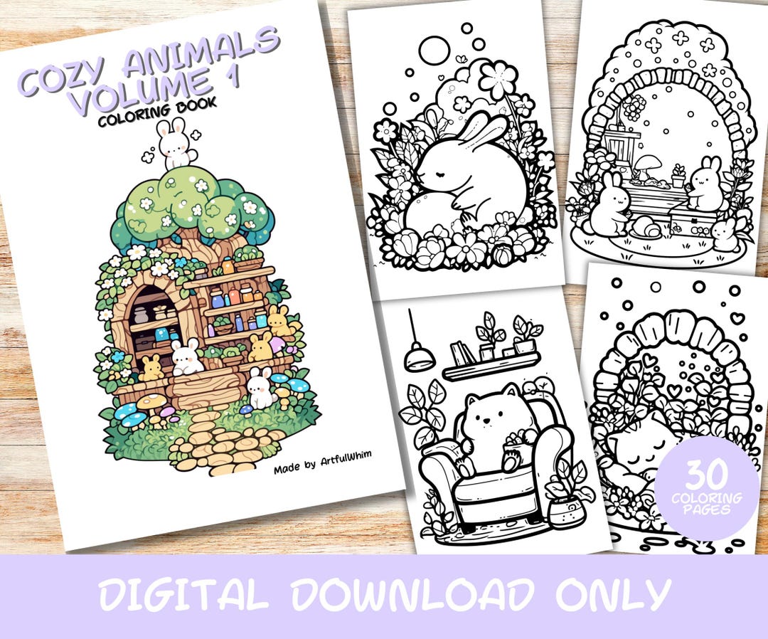 30 Cozy Animals Volume 1 Coloring Pages Book, Kids, Adults, Instant ...