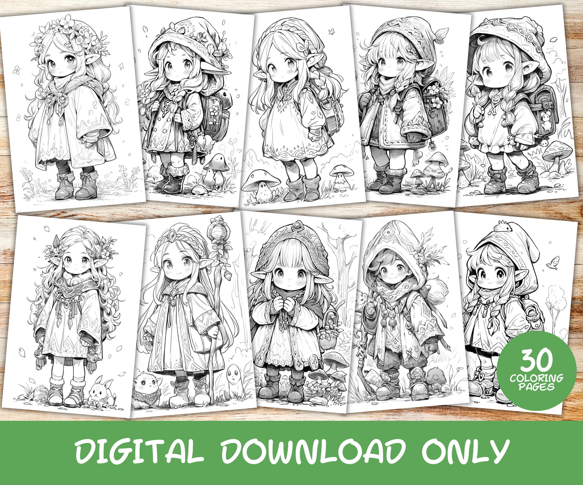 30 Forest Elves Volume 3 Coloring Pages Book, Kids, Adults Instant ...