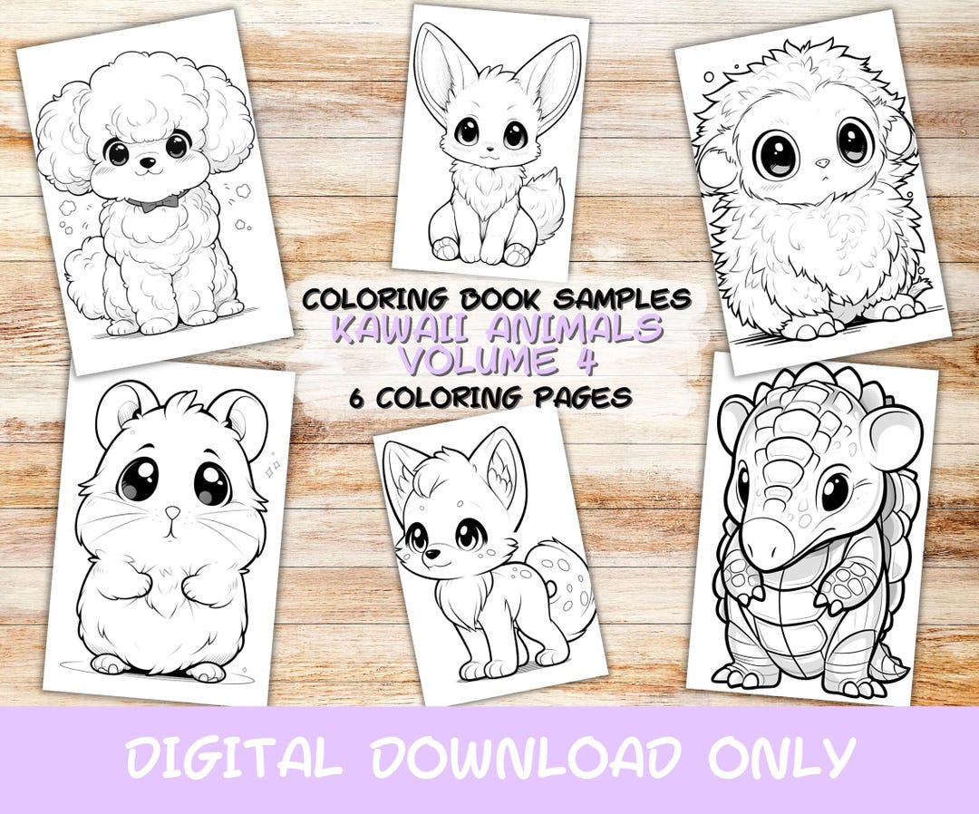 6 Samples Kawaii Animals Coloring Pages Volume 4 by Artfulwhim, Kids ...