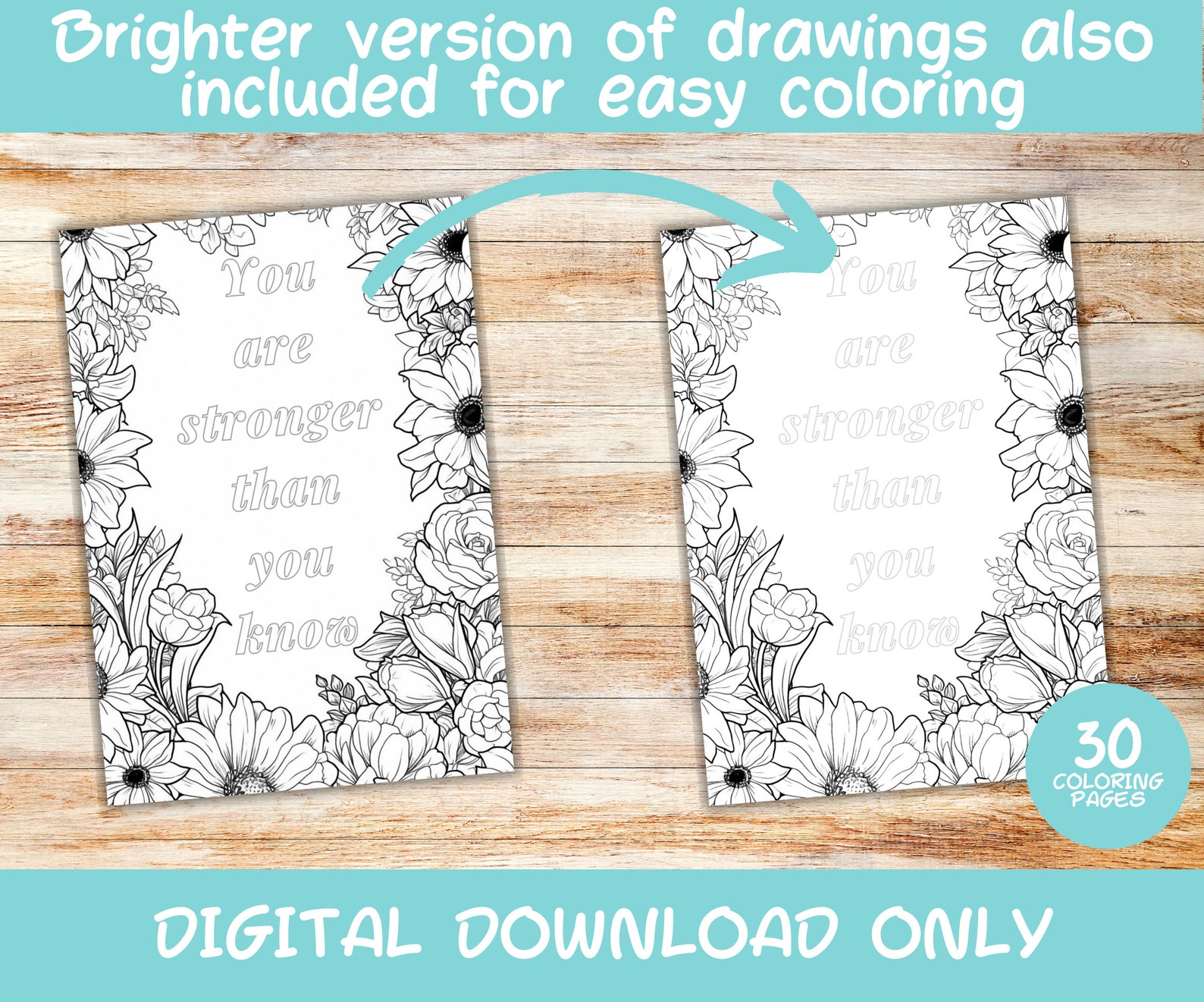 30 Inspirational Quotes Coloring Pages Book, Adults, Teens, Instant ...