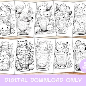 80 Kawaii Summer Desserts Coloring Pages Book, Kids, Adults, Instant ...