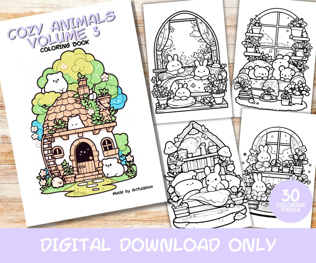 30 Cozy Animals Volume 3 Coloring Pages Book, Kids, Adults, Instant ...