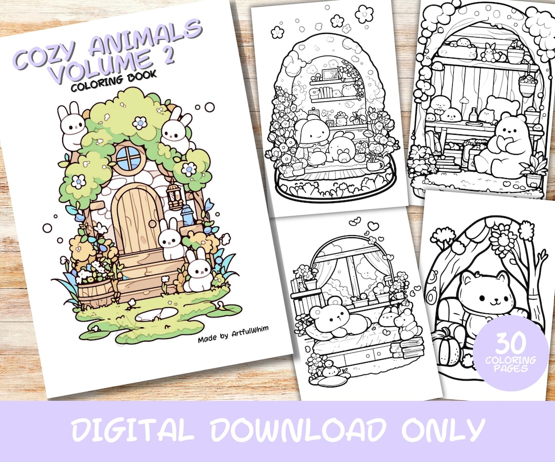 30 Cozy Animals Volume 2 Coloring Pages Book, Kids, Adults, Instant ...