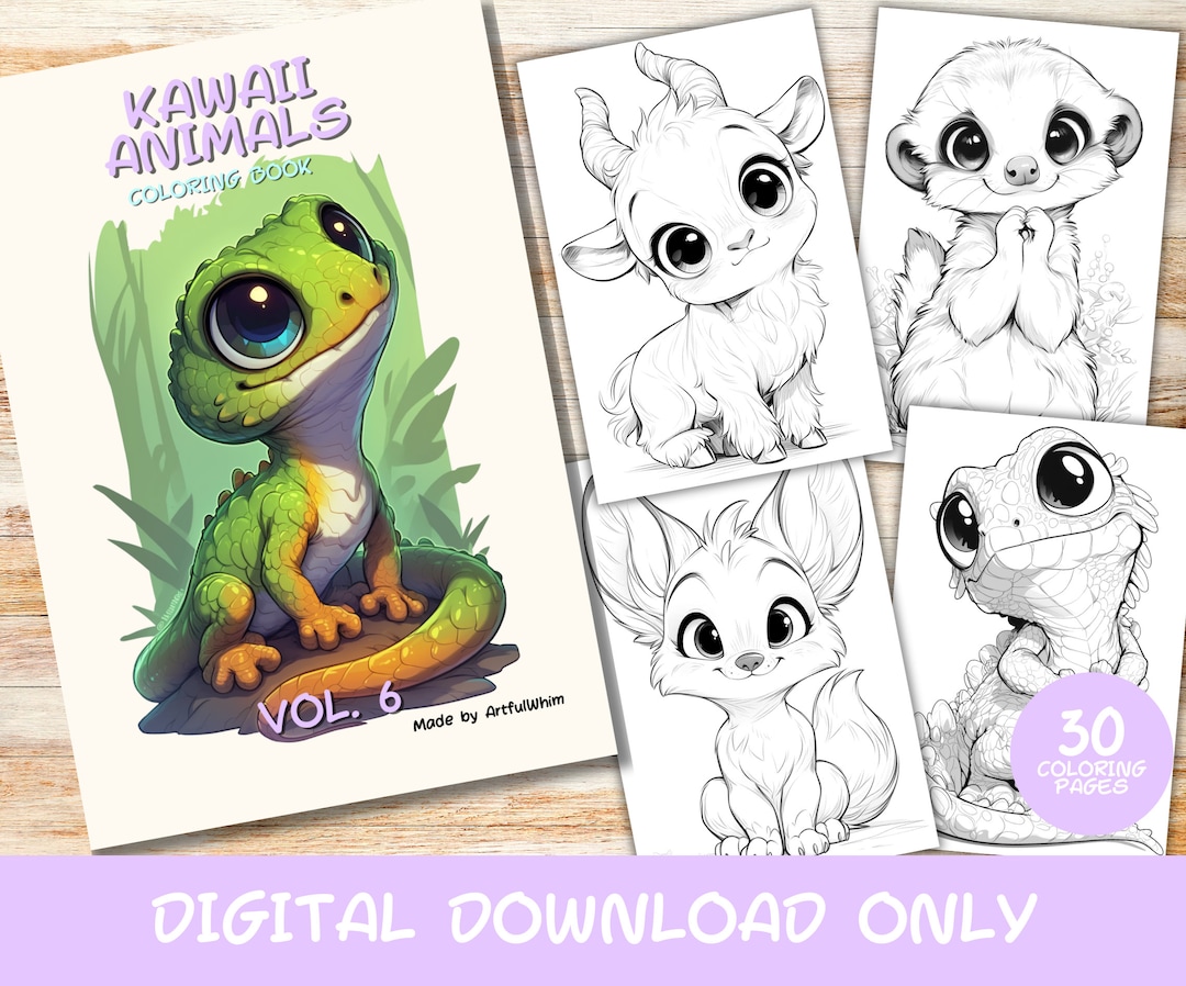 30 Kawaii Animals Volume 6 Coloring Pages Book, Kids, Adults, Instant ...