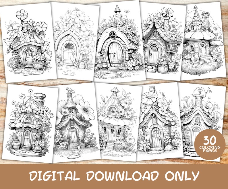 30 Flower Fairy Homes Volume 1 Coloring Pages Book, Kids, Adults ...