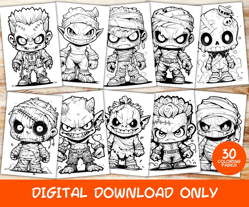 30 Halloween Monsters Volume 4 Coloring Pages Book, Adults, Instant ...