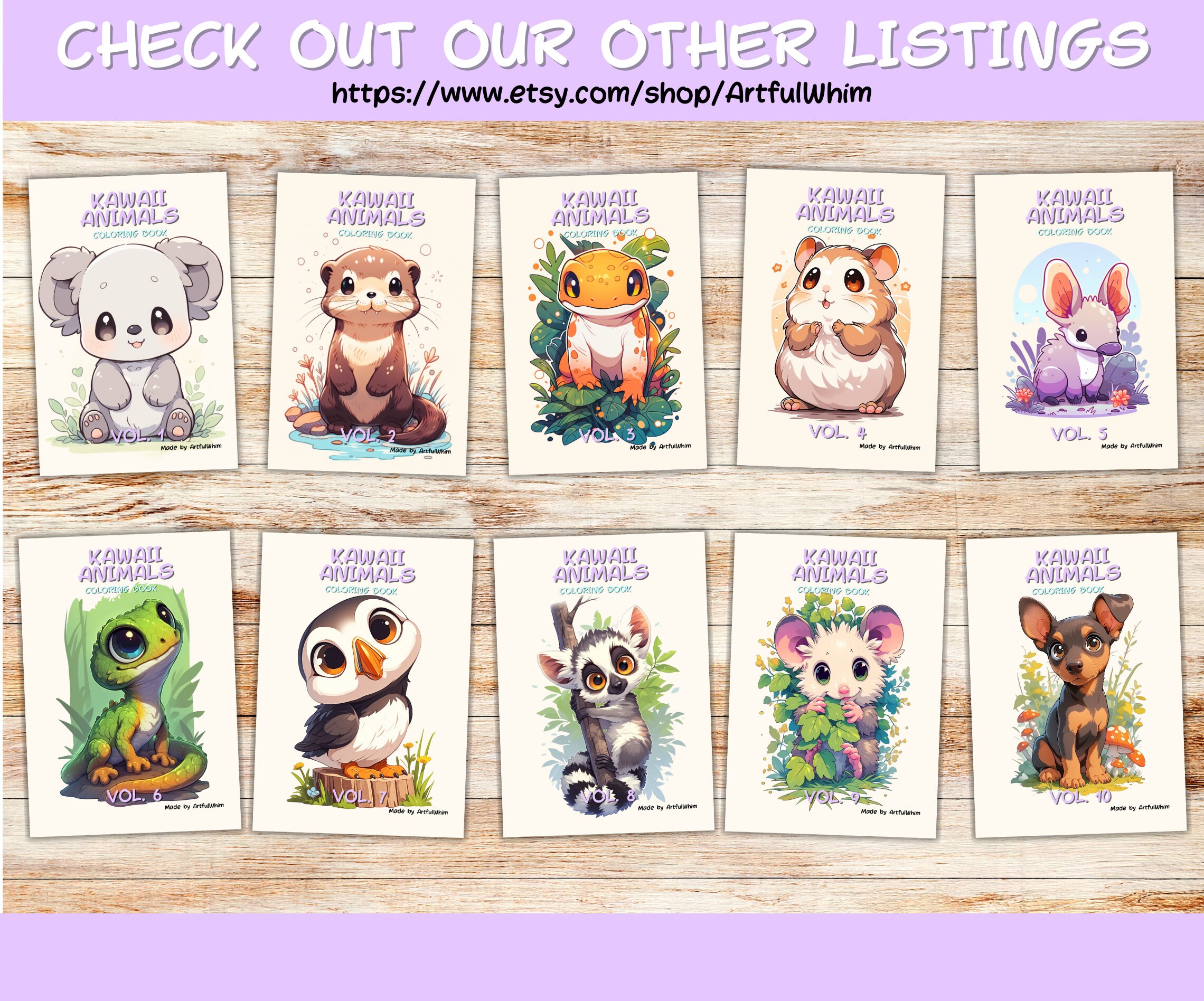 30 Kawaii Animals Volume 6 Coloring Pages Book, Kids, Adults, Instant ...