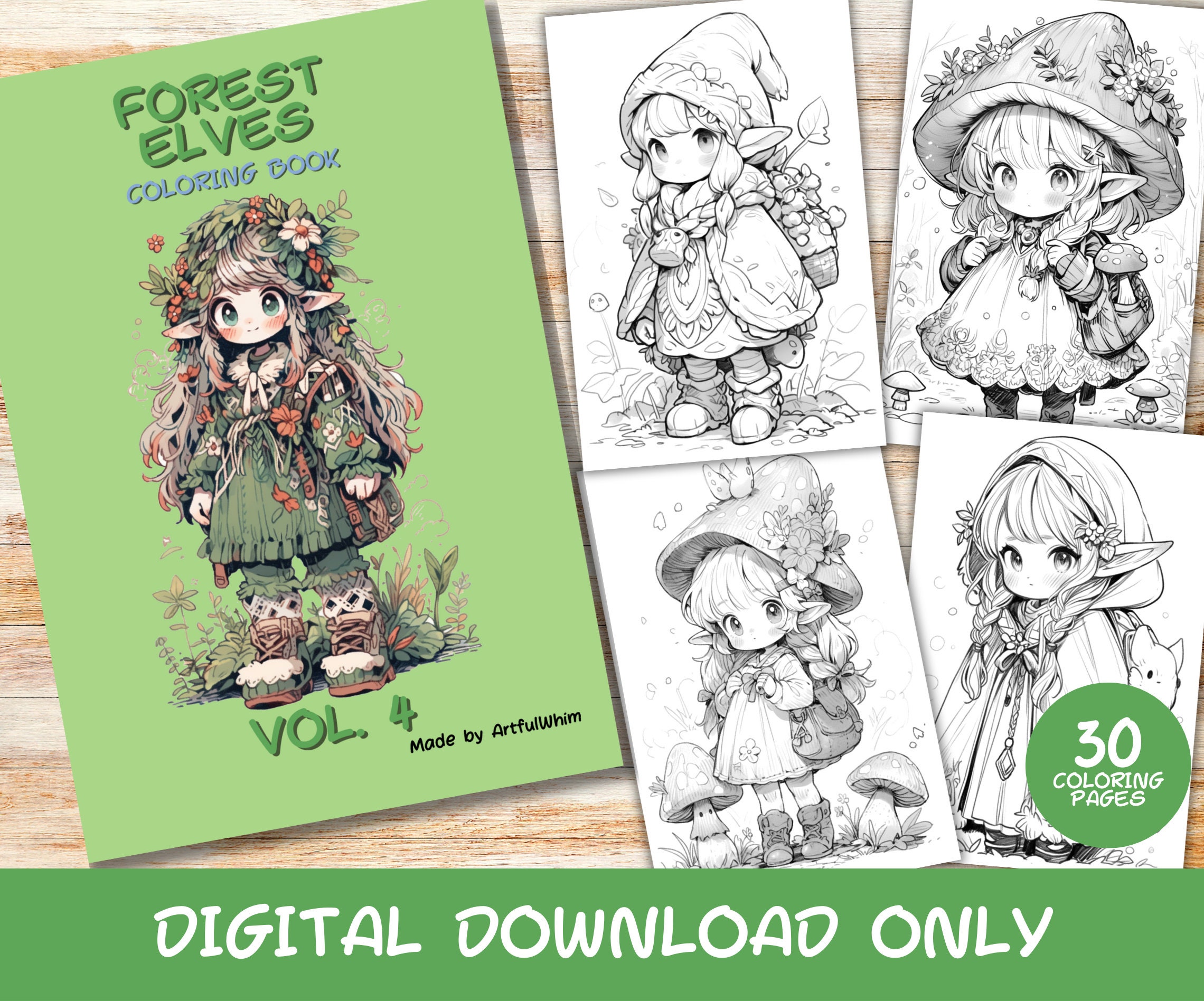 30 Forest Elves Volume 4 Coloring Pages Book, Kids, Adults Instant ...