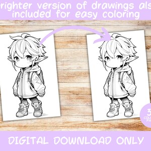 30 Kawaii Elf Boys Volume 1 Coloring Pages Book, Kids, Adult, Instant ...