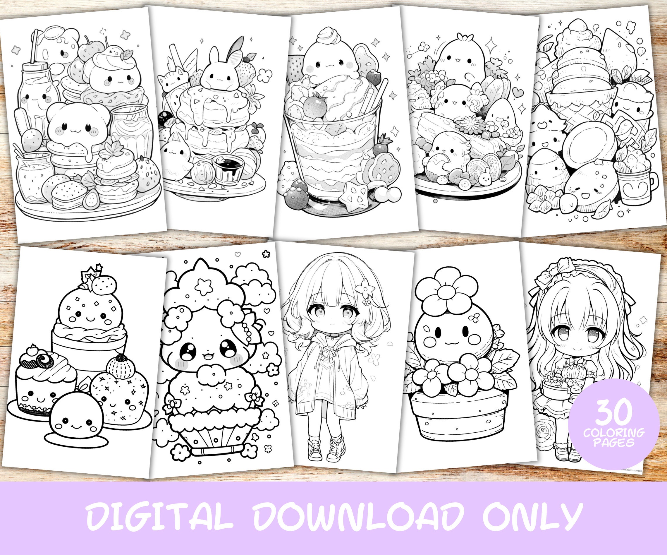 30 Kawaii Coloring Pages Volume 6, Kids, Adults, Instant Download ...