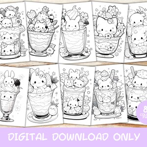 80 Kawaii Summer Desserts Coloring Pages Book, Kids, Adults, Instant ...