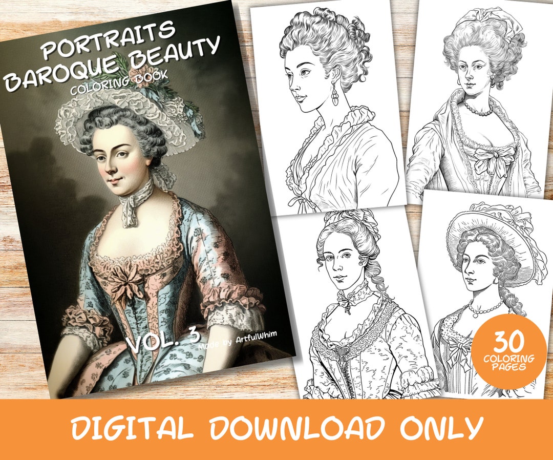 30 Portraits Baroque Beauty Volume 3 Coloring Pages Book, Kids, Adults ...