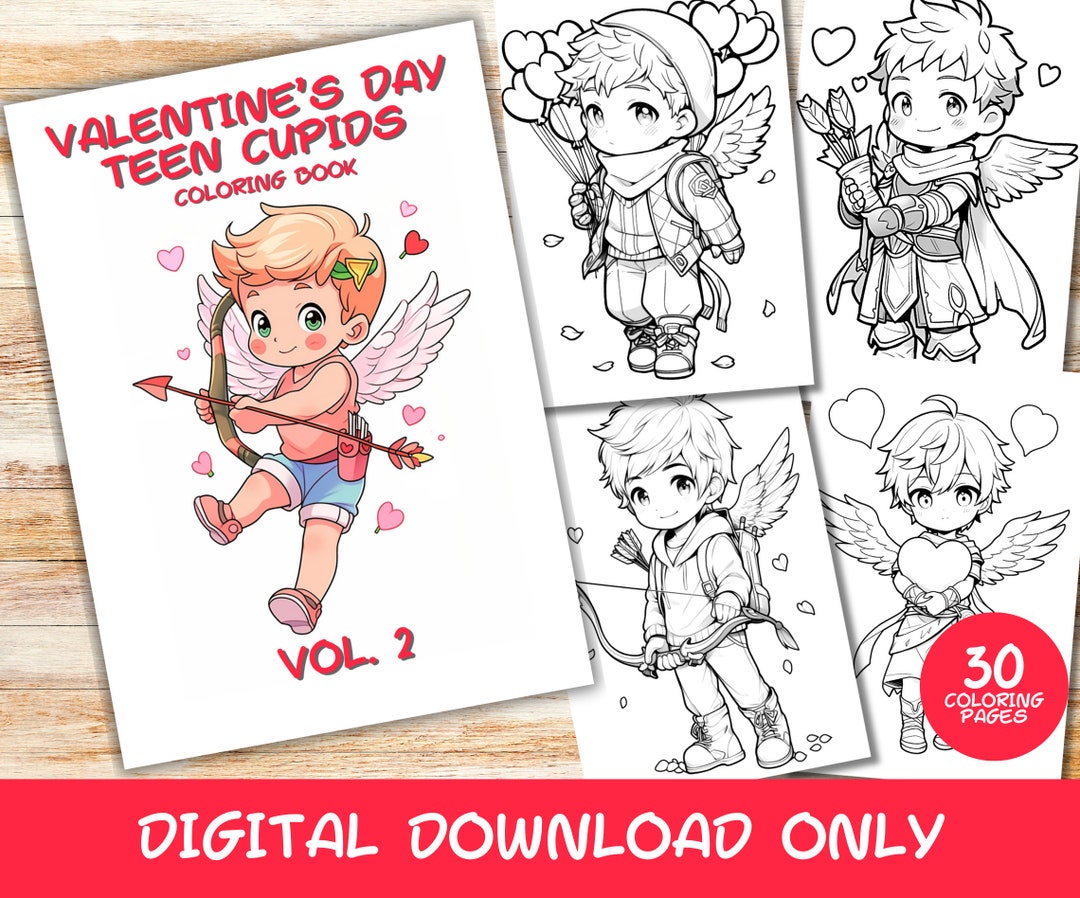 30 Valentine’s Day Teen Cupids Volume 2 Coloring Pages Book, Kids ...