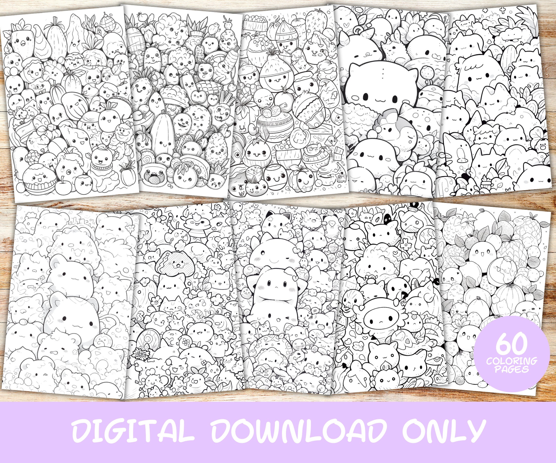 60 Kawaii Doodle Master Coloring Pages Book for Adults - Etsy Australia