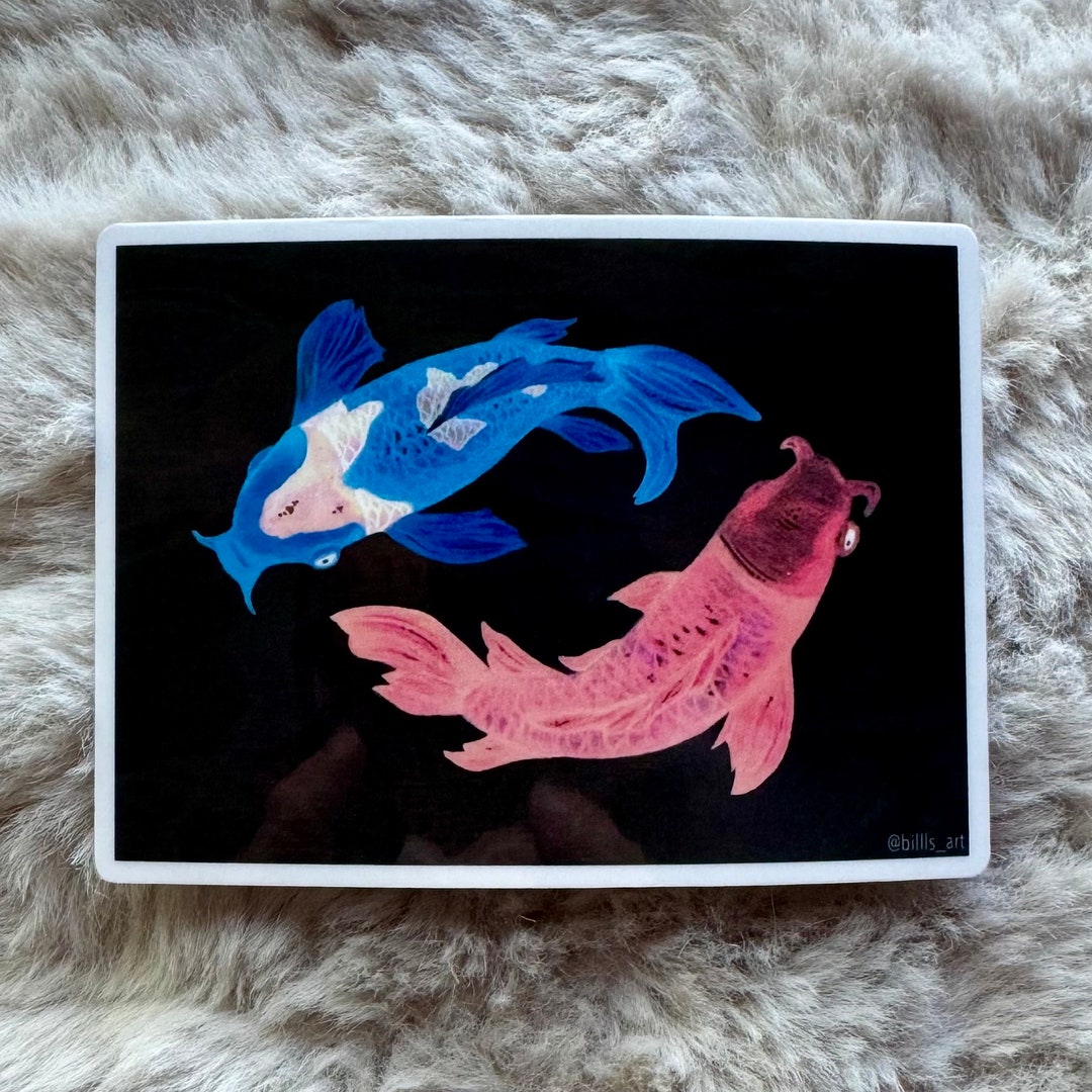Koi Fish Art Sticker 3“x2“ Clear Border | Original Design - Etsy