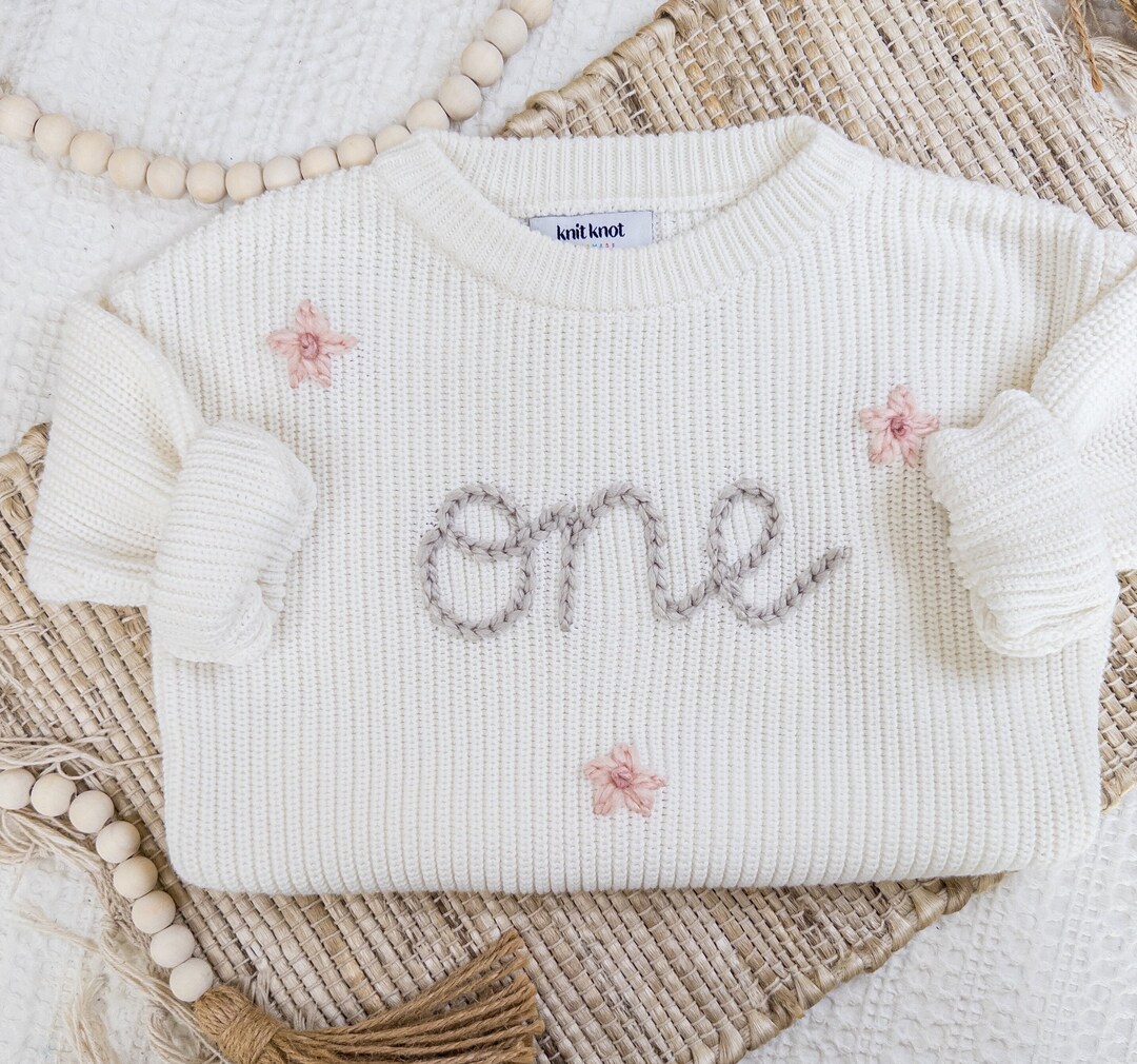 Personalized First Birthday Sweater for Girls - Custom Embroidered Gift ...