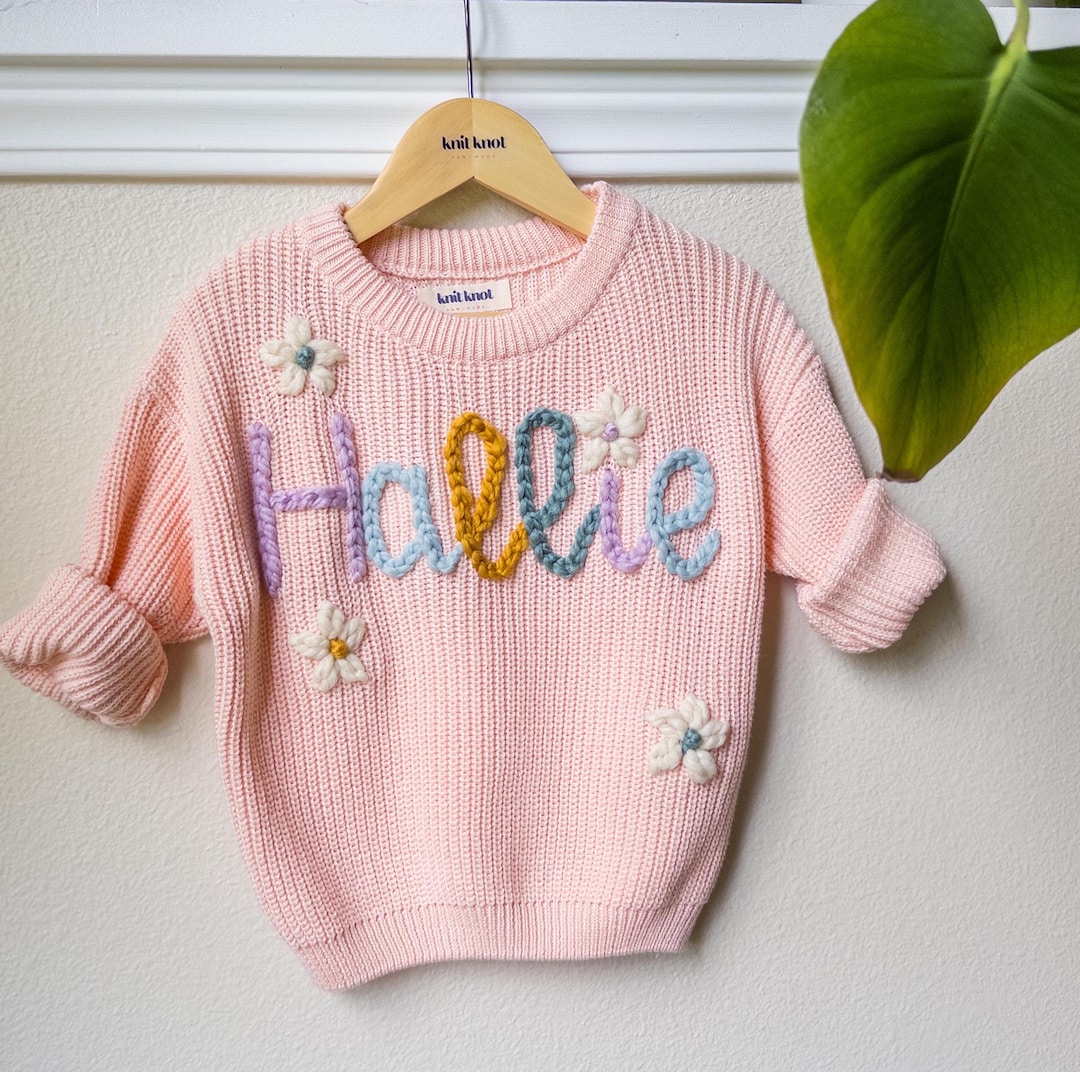 Personalized Floral Baby Knit Sweater With Embroidered Name | Newborn ...