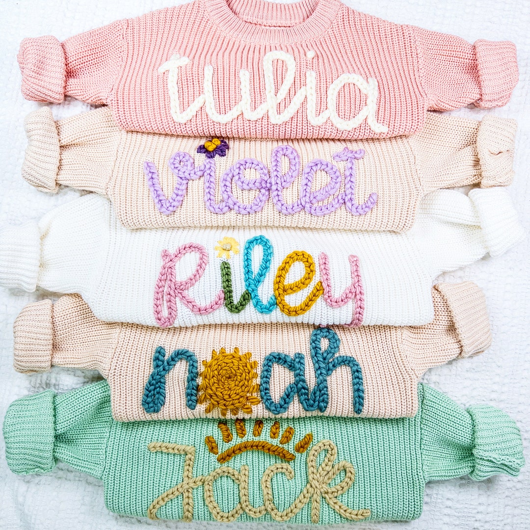 Hand Embroidered Baby Name Sweater Name Sweater Baby Personalized Baby ...