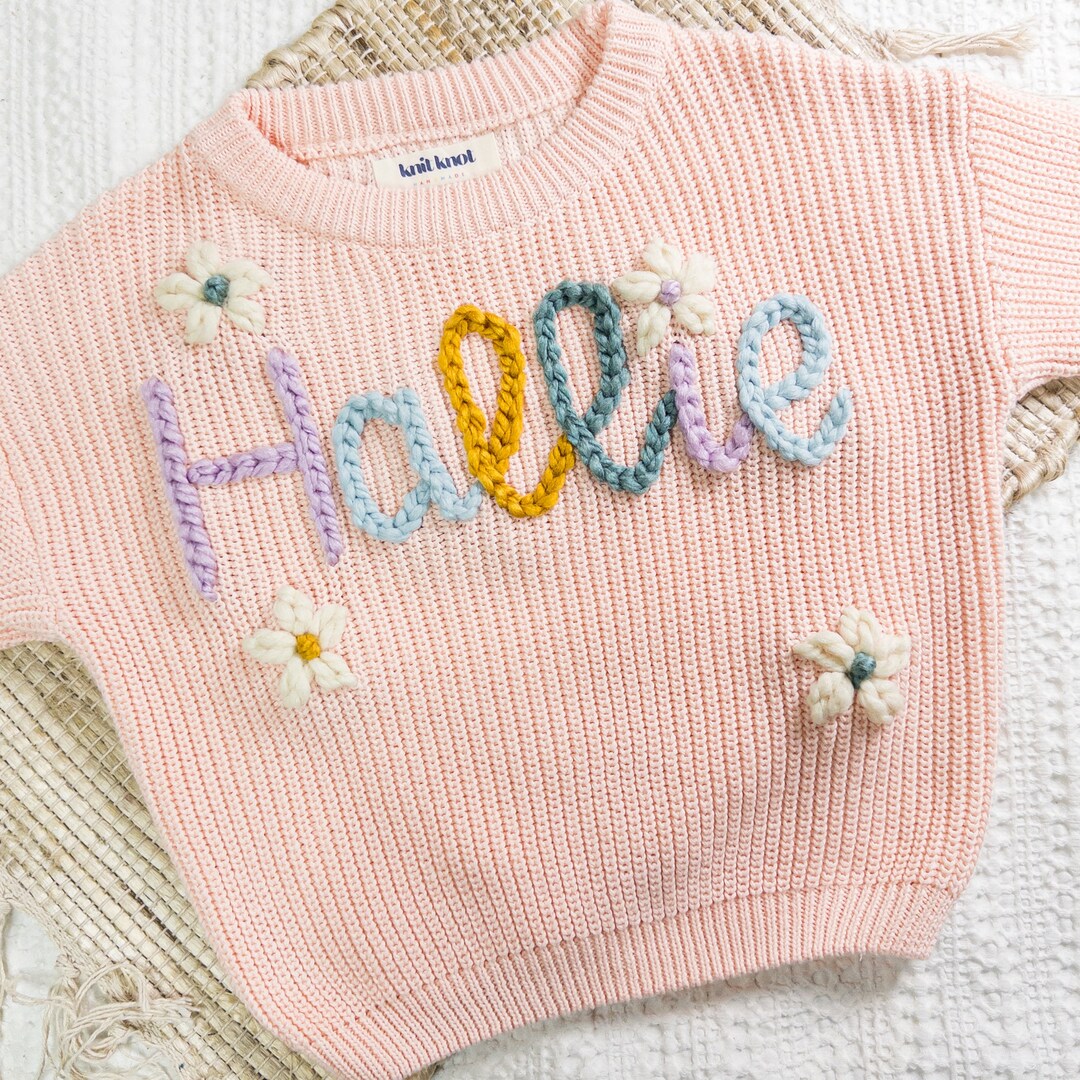Baby Name Sweater Flowers Personalized Kids Knit Sweater Name Sweater ...
