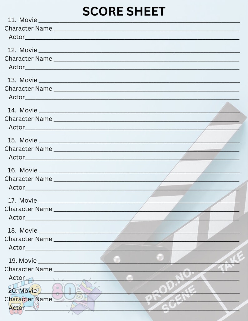 Movie Trivia, Print and Play - 80's Comedies - Etsy