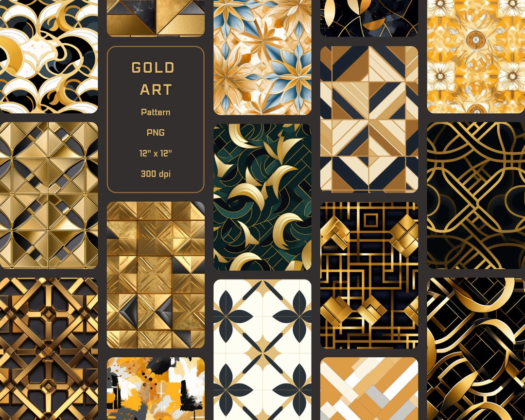 Golden Impressions: Modern Tile Patterns Collection - Set of 20 PNG ...