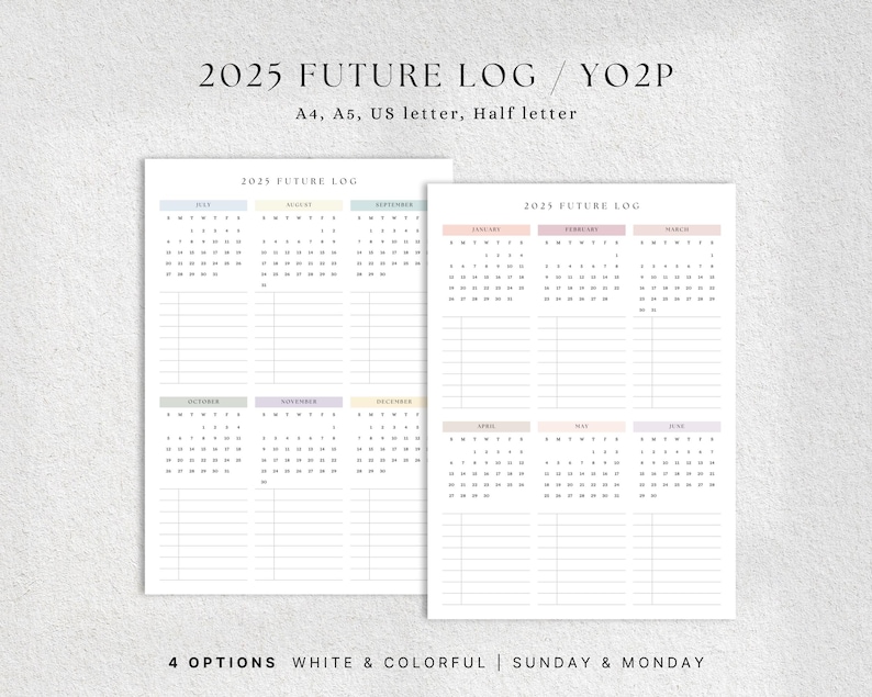 2025 Future Log Printable, Yearly Overview, Monthly Calendar, Digital ...