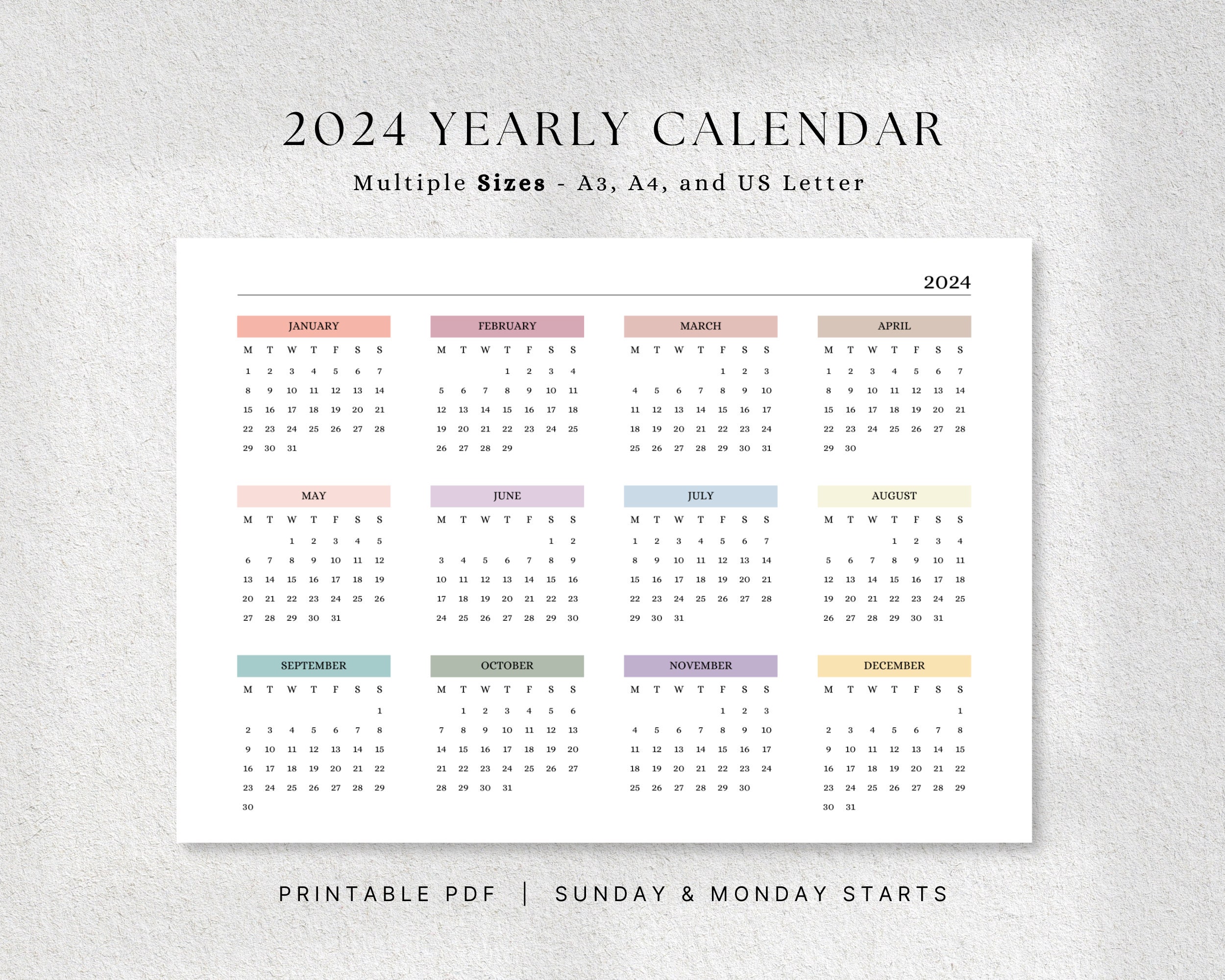 Calendario 2024 Imprimible De Una Página En Formato Horizontal