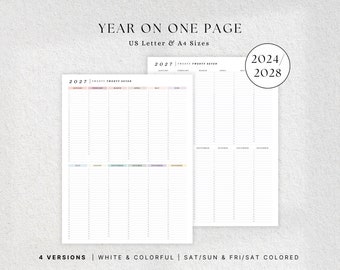 Minimalist Yearly Overview Printable, Year at a Glance One-page ...