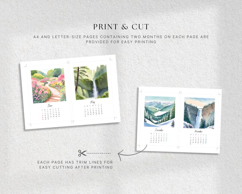 2026 Mini Watercolor Calendar: 5x7 Printable Monthly Calendar, Digital ...