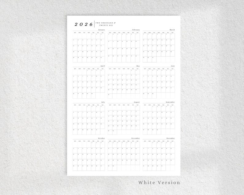 2026 Year at a Glance Wall Calendar, Large Printable Portrait Planner ...