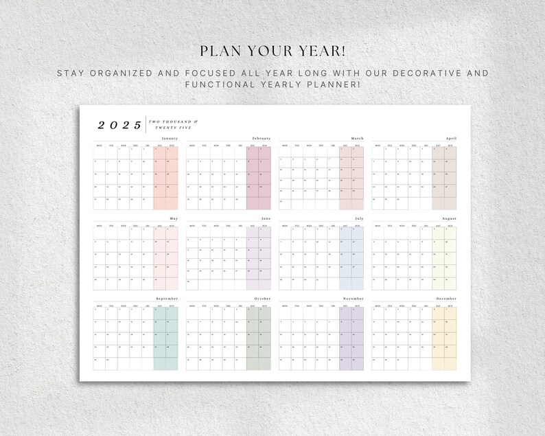 2025 Year At-a-glance Wall Calendar, Large Landscape Planner, Printable ...