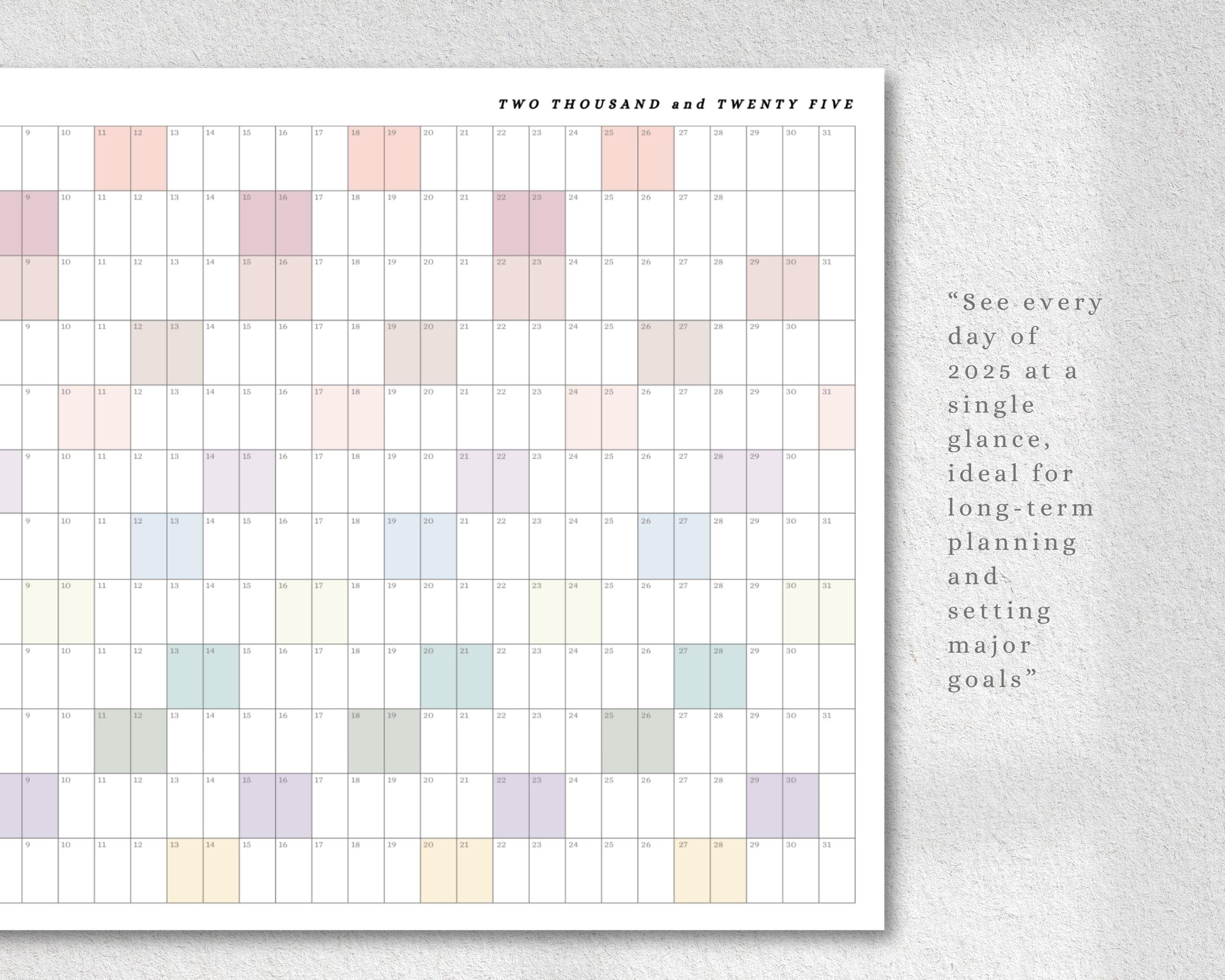 2025 Year at A Glance Wall Planner: Landscape Calendar (printable PDF ...
