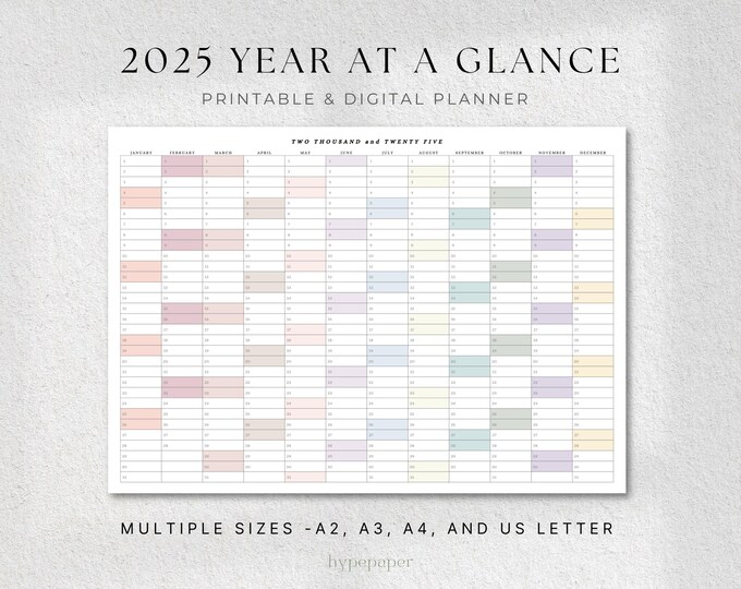 2025 Yearly Calendar Planner PDF | Full Year at a Glance Digital ...