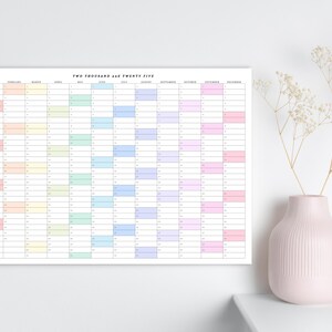 2025 Rainbow Wall Calendar: Year at A Glance Planner (printable PDF) - Etsy