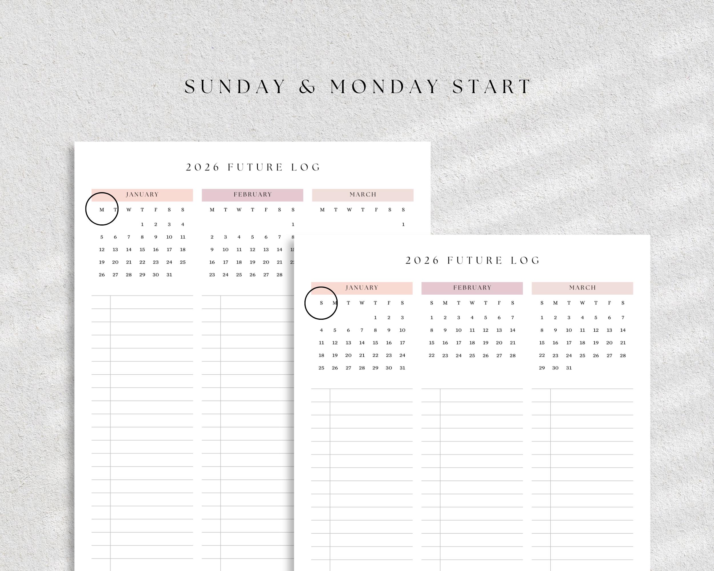 2026 Future Log Printable, Yearly Planner, Monthly Overview, Digital ...