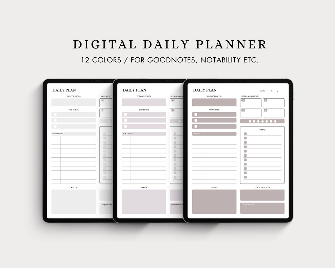 Daily Planner Digital Goodnotes, 12 Color Options, Us Letter, Daily ...