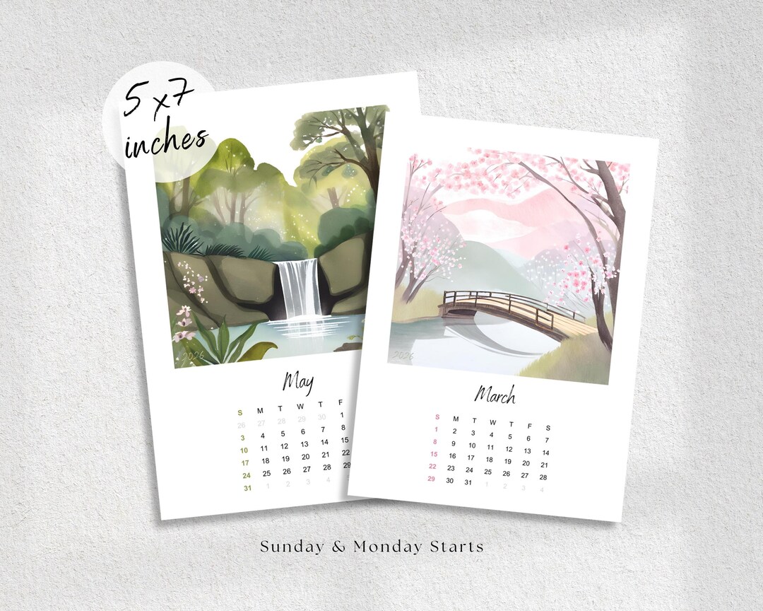 2026 Printable Mini Calendar, Watecolor Desk Calendar, 5x7 Inches ...