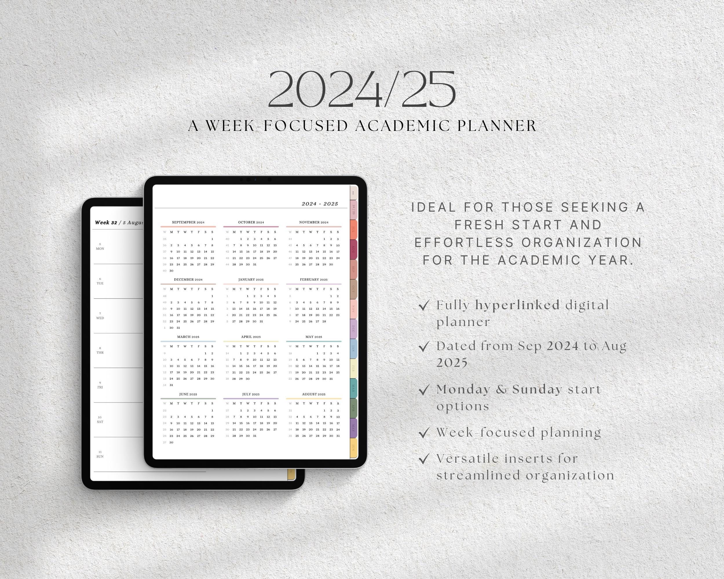 Academic Digital Planner 2024/2025, Weekly Planner 24/25 Goodnotes ...