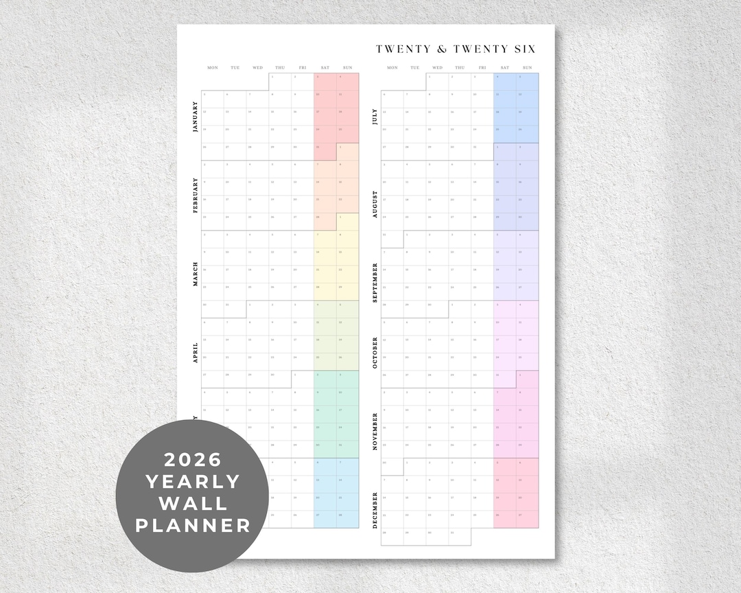2026 Large Wall Calendar, Portrait 2026 Printable Wall Planner ...
