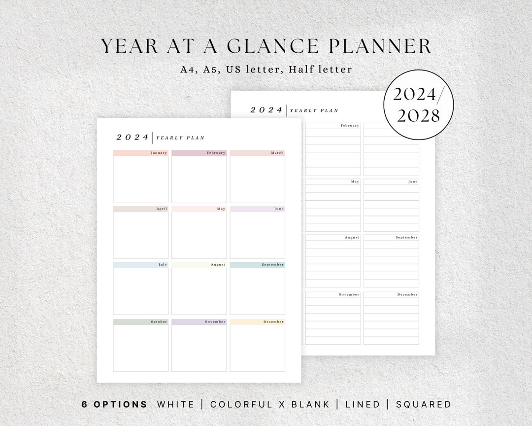 2025 Year on One Page Planner Printable, 2025 Yearly Overview, Year at ...