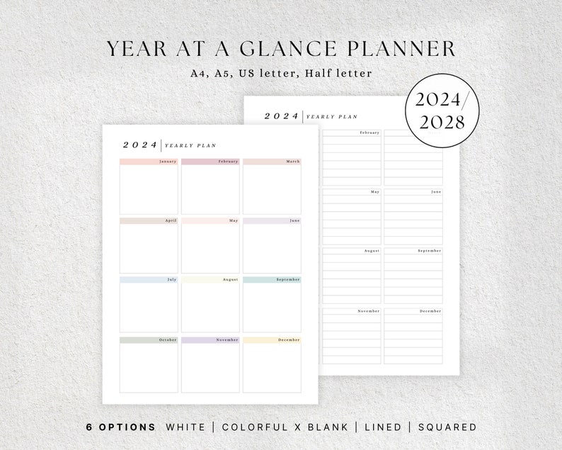 2025 Year on One Page Planner Printable, 2025 Yearly Overview, Year at ...