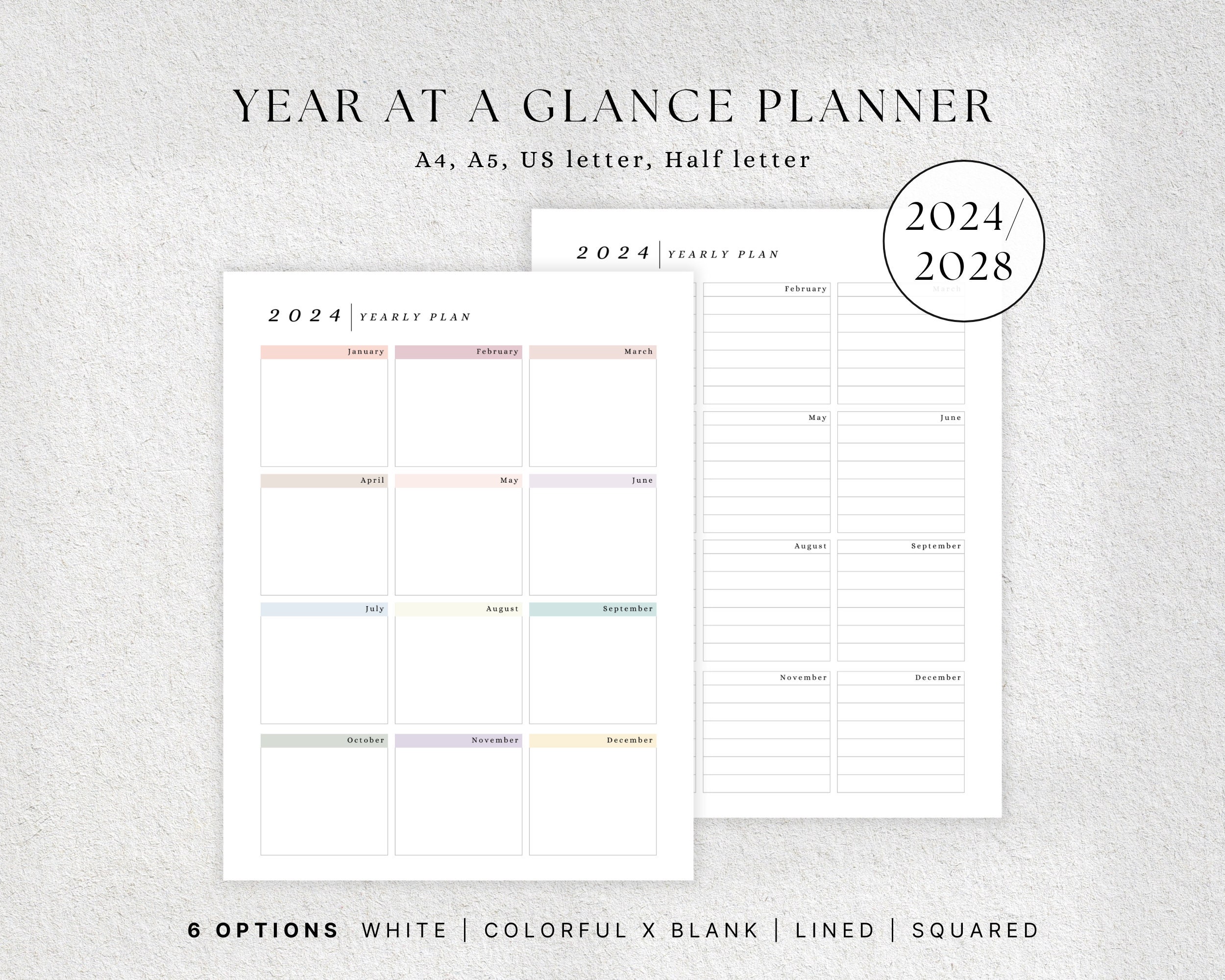 2025 Year on One Page Planner Printable, 2025 Yearly Overview, Year at ...