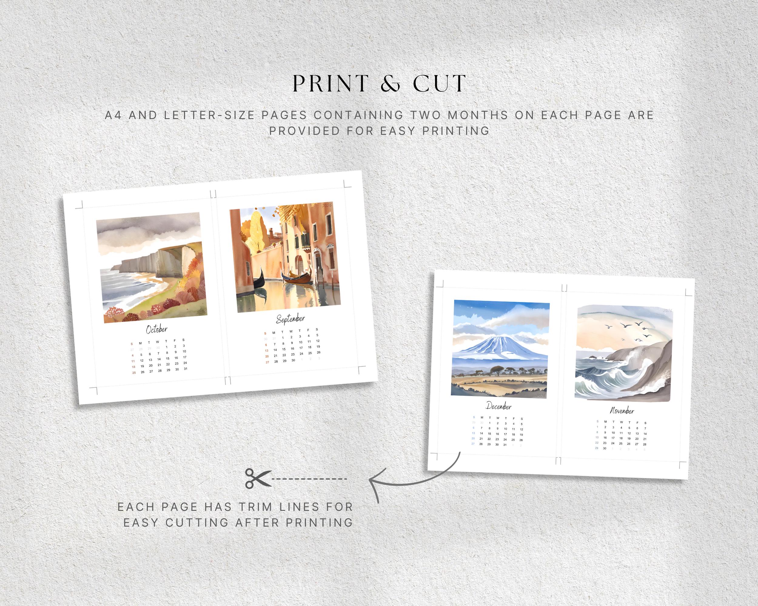2026 Printable Mini Calendar, Watecolor Desk Calendar, 5x7 Inches ...