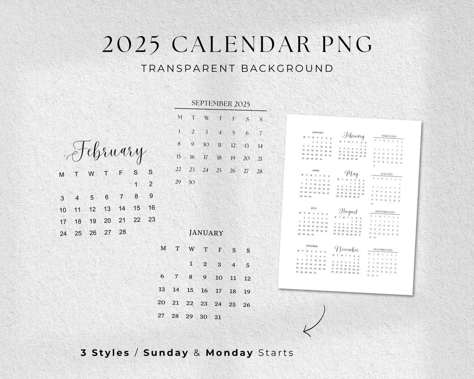 2025 Monthly Calendar PNG Transparent Background, 2025 Mini PNG ...