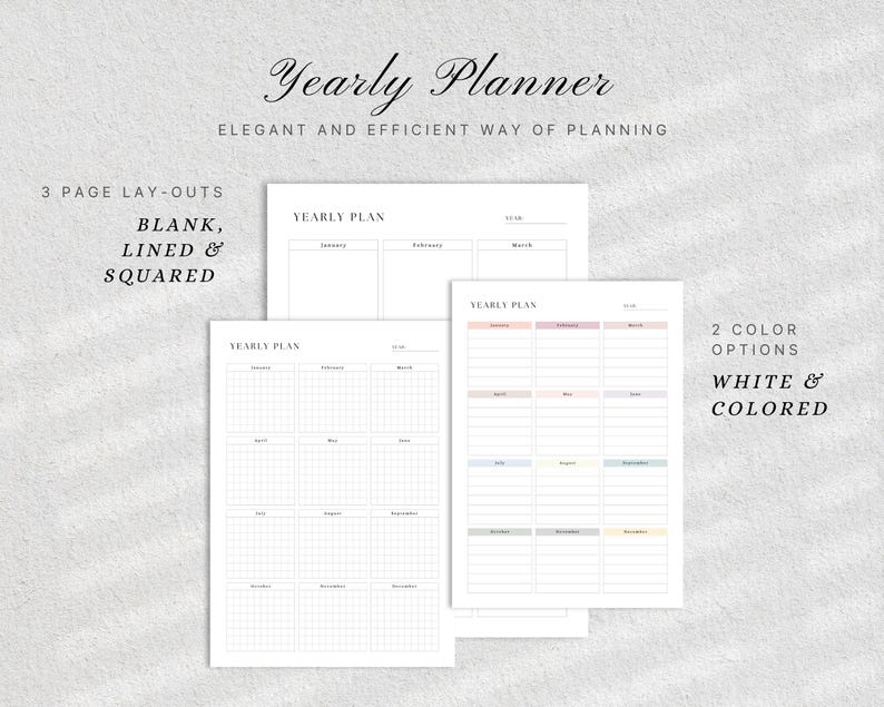 Undated Year at a Glance Planner, Minimalist Printable Yearly Overview ...