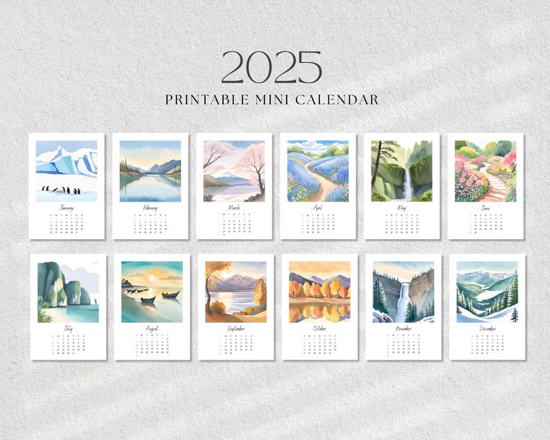 Mini Watercolor Calendar 2025, Monthly Calendar 2025, 5 X 7 Inches ...