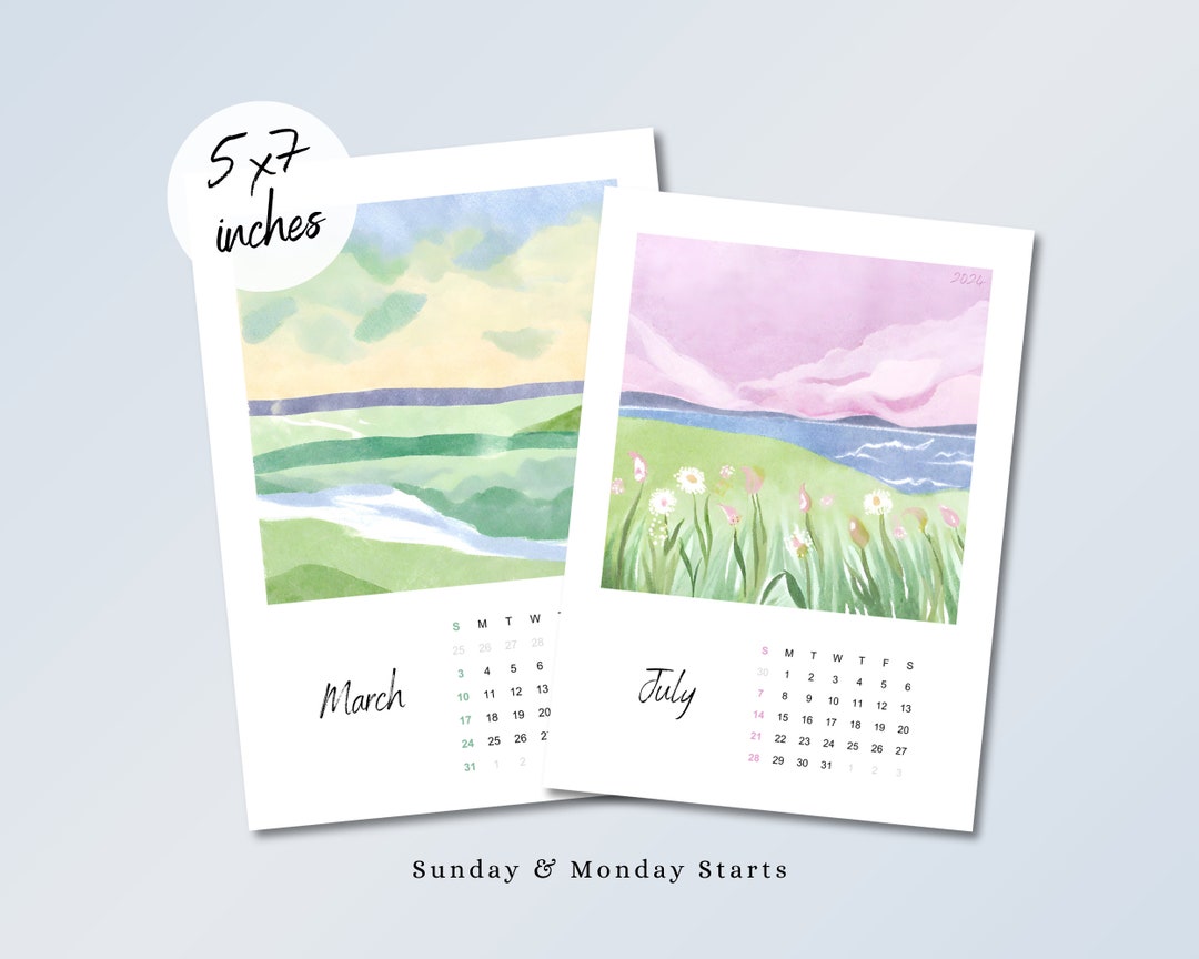 Mini Calendar 2024, Montlhy Watercolor Calendar 2024, 5 X 7 Inches ...