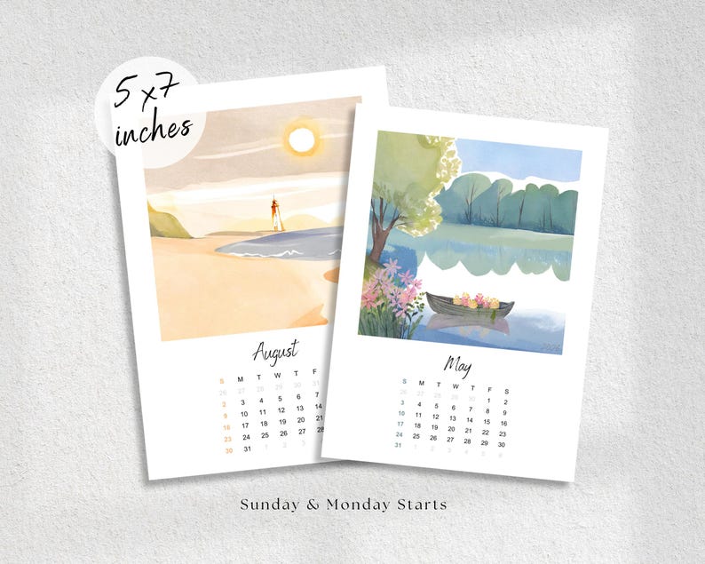 2026 Watercolor Desk Calendar, 5x7 Mini Monthly Calendar, PDF Download ...