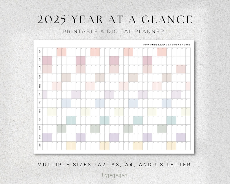 2025 Year at A Glance Wall Planner: Landscape Calendar (printable PDF ...